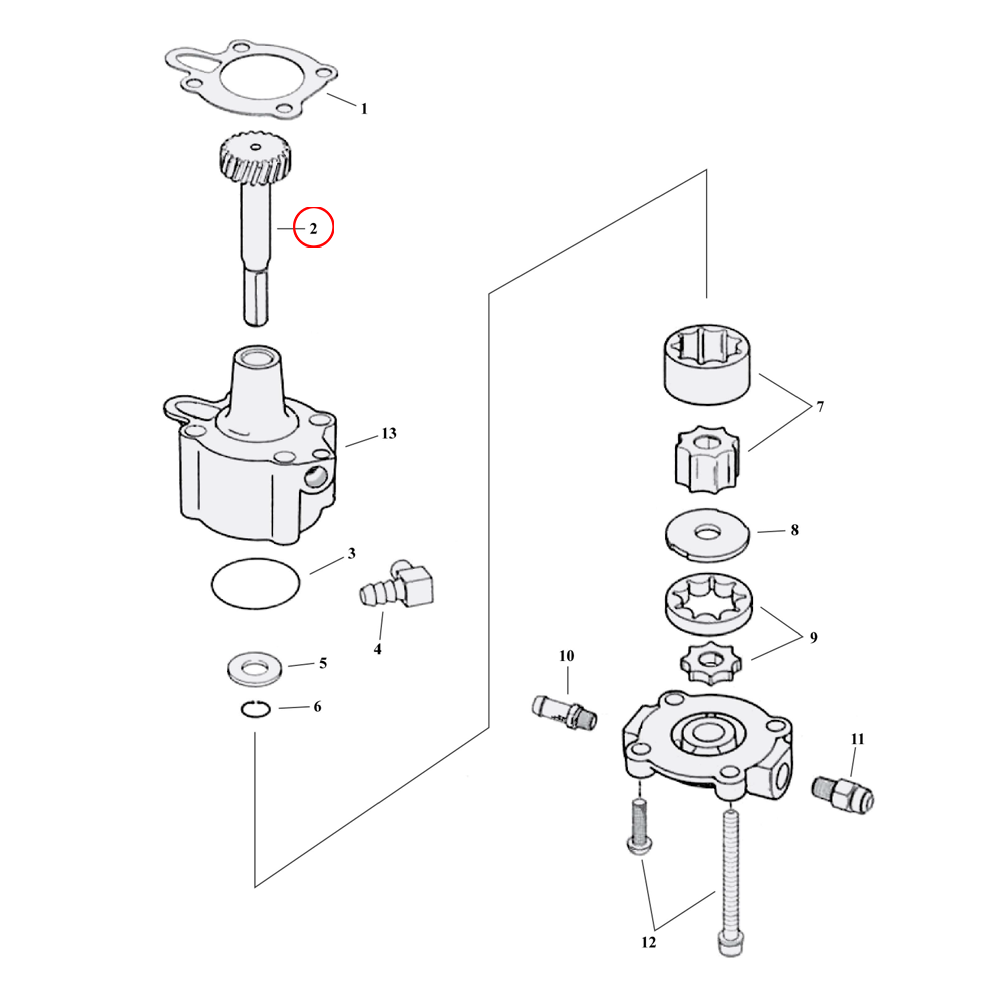 Öljypumpun osat kaavio räjäytetty näkymä 91-22 Harley Sportsterille