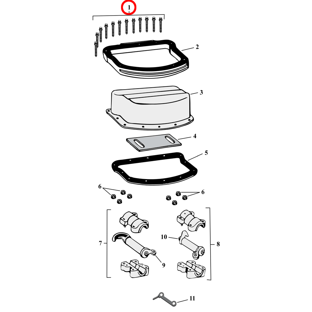 Rocker Box Parts Diagram räjäytetty näkymä Harley Panheadille